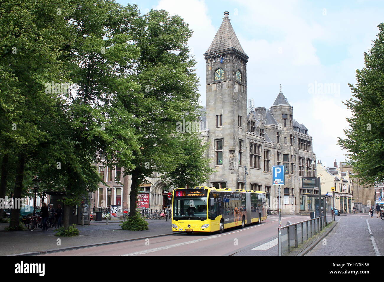 Janskerkhof square, centre of Utrecht, The Netherlands. Urban city bus ...