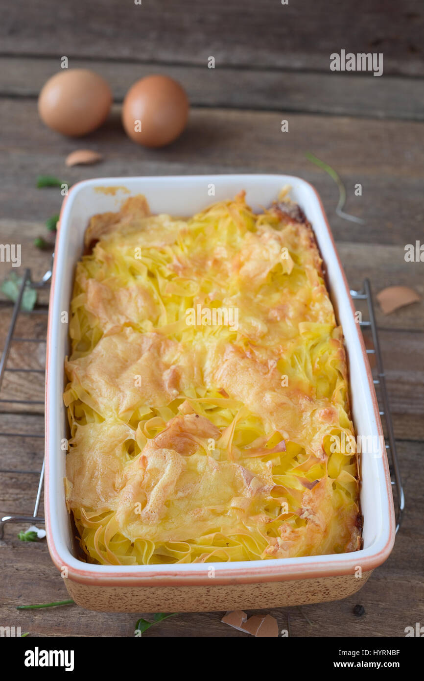Baked pasta gratin with cheese Stock Photo - Alamy