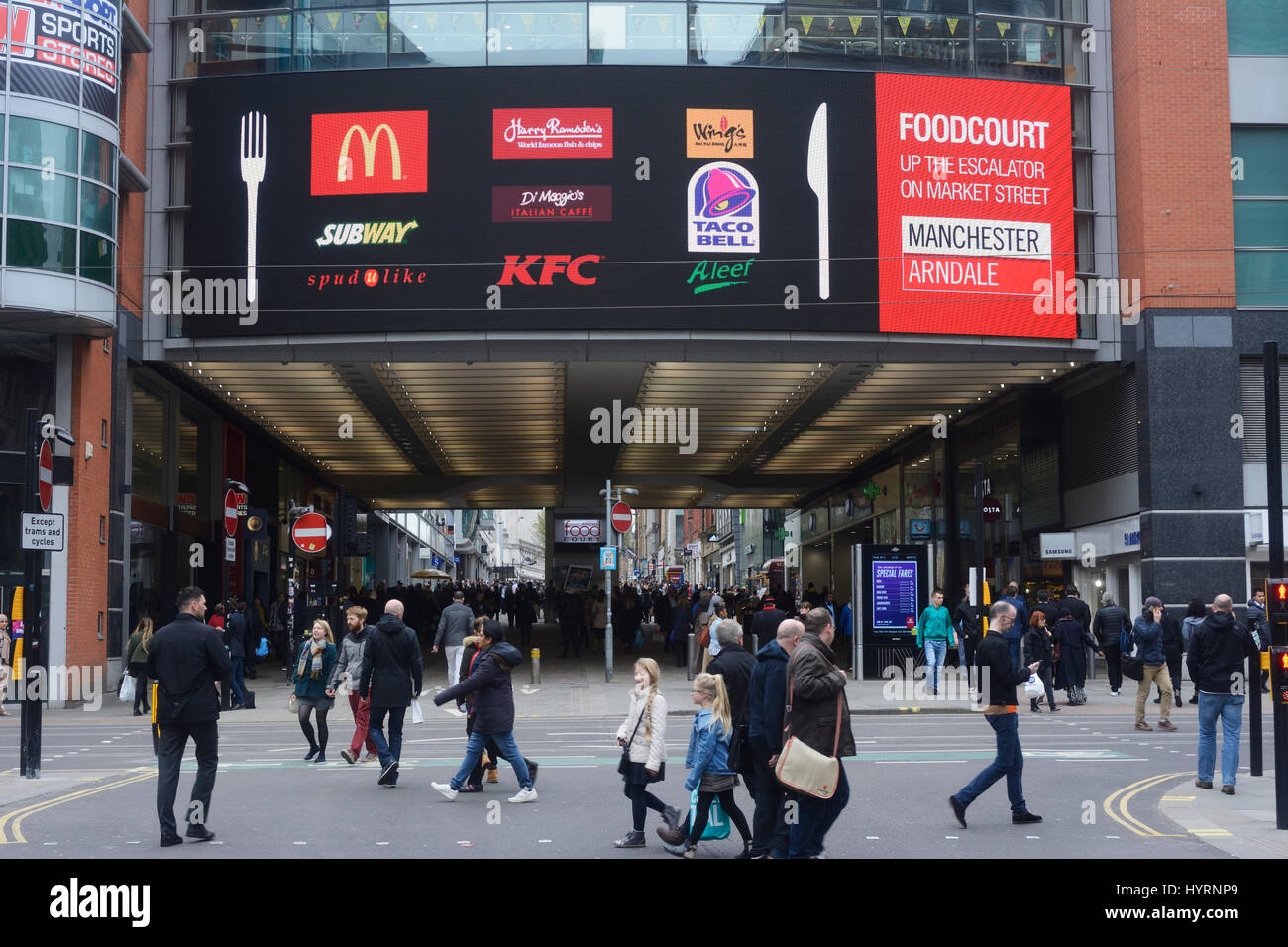 Large advertising video screen on the Arndale Centre above Market ...