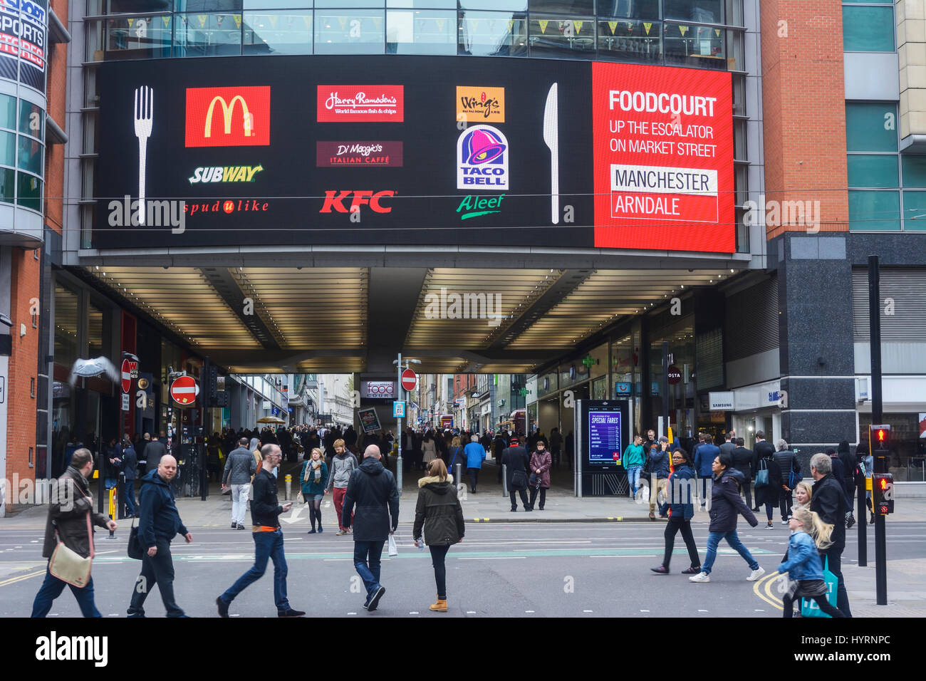Large advertising video screen on the Arndale Centre above Market ...