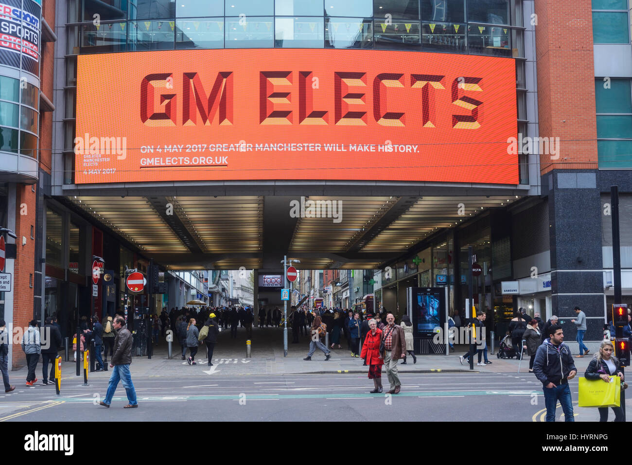 Large advertising video screen on the Arndale Centre above Market ...