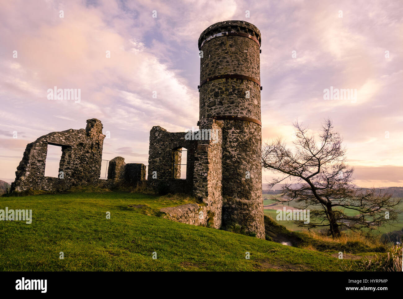 Ruins of a castle on the top of Kinnoull Hill, Perthshire, Scotland ...