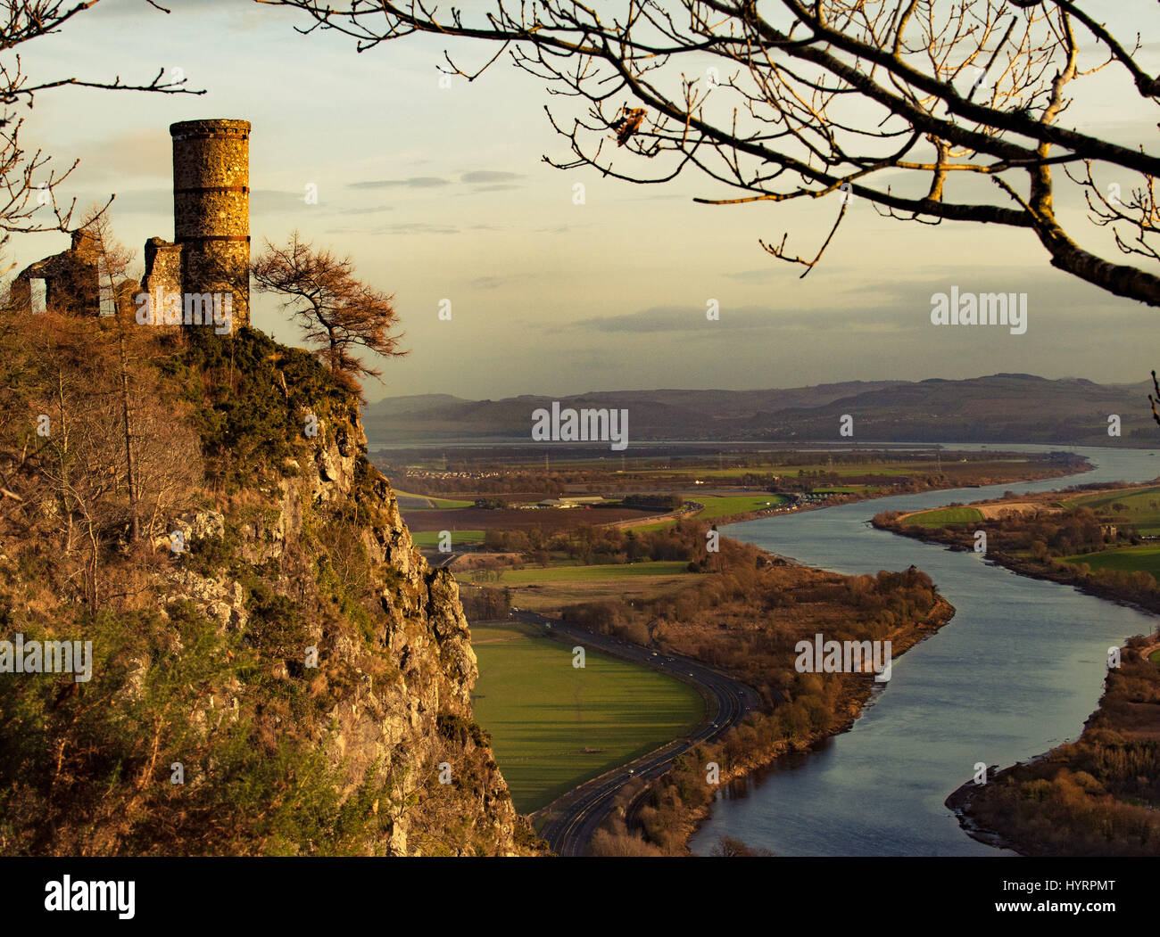 Scenic view to the valley of river Tay from the top of Kinnoull Hill ...
