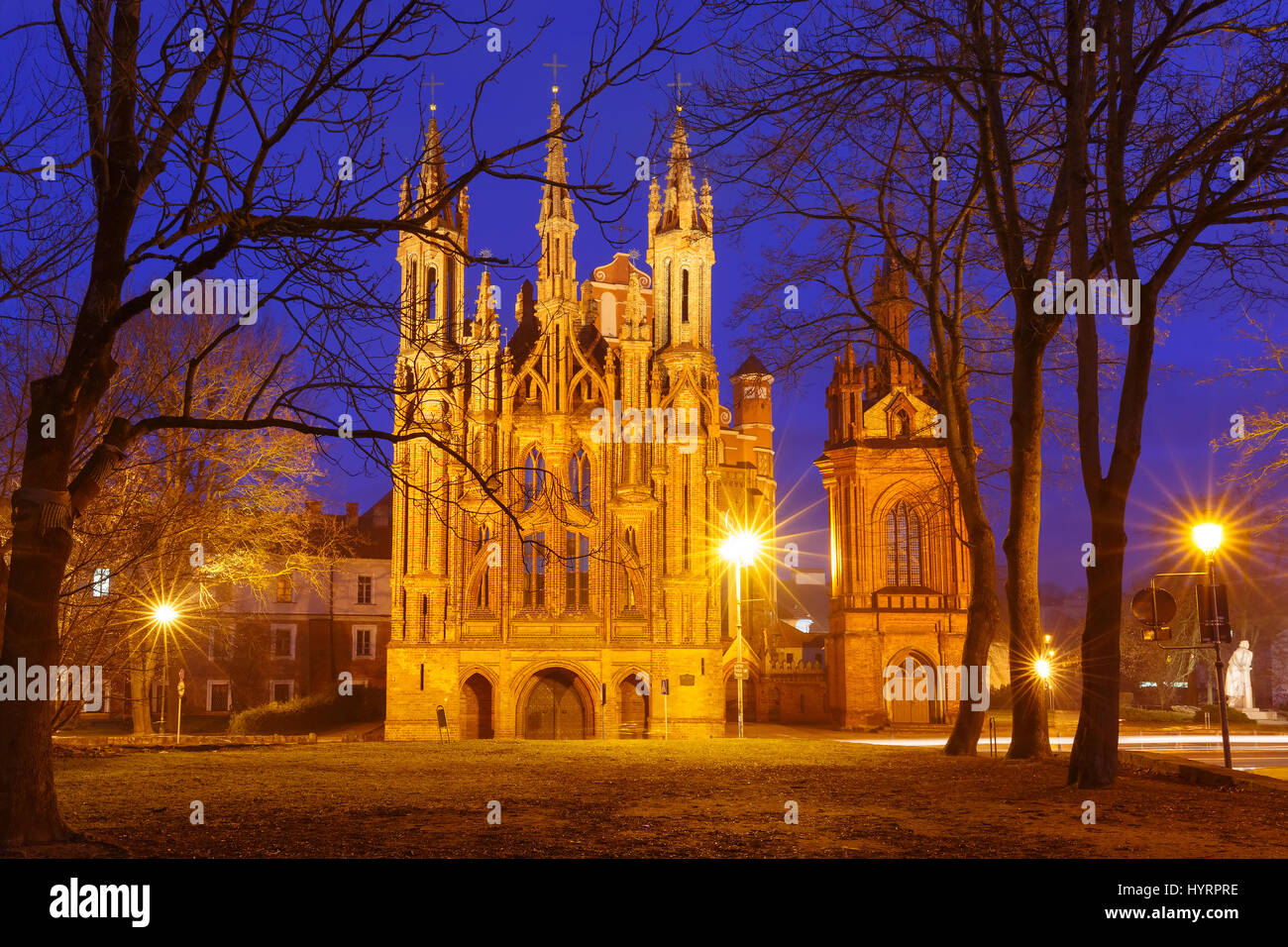 Facade of Saint Anne church during evening blue hour in Vilnius ...