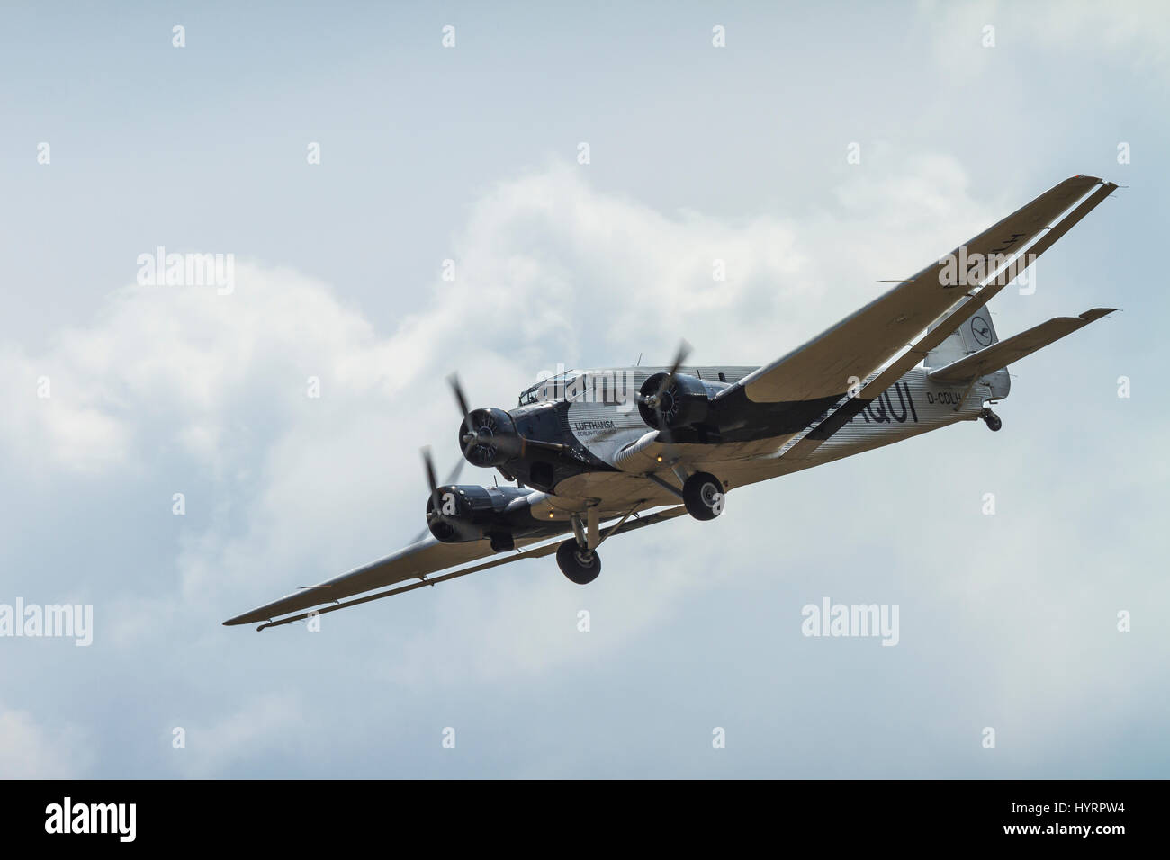 Junkers Ju 52 flying on July 13th 2013 at Duxford, Cambridgeshire, UK Stock Photo - Alamy