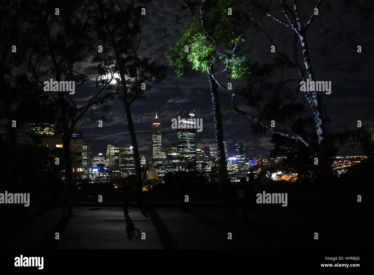The full moon rises over the buildings in Perth, Australia Stock Photo ...