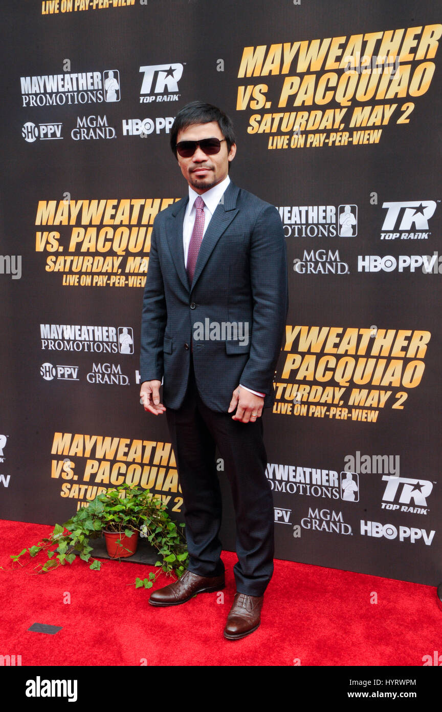 Boxer Manny Pacquiao from the Philippines pose during a press ...