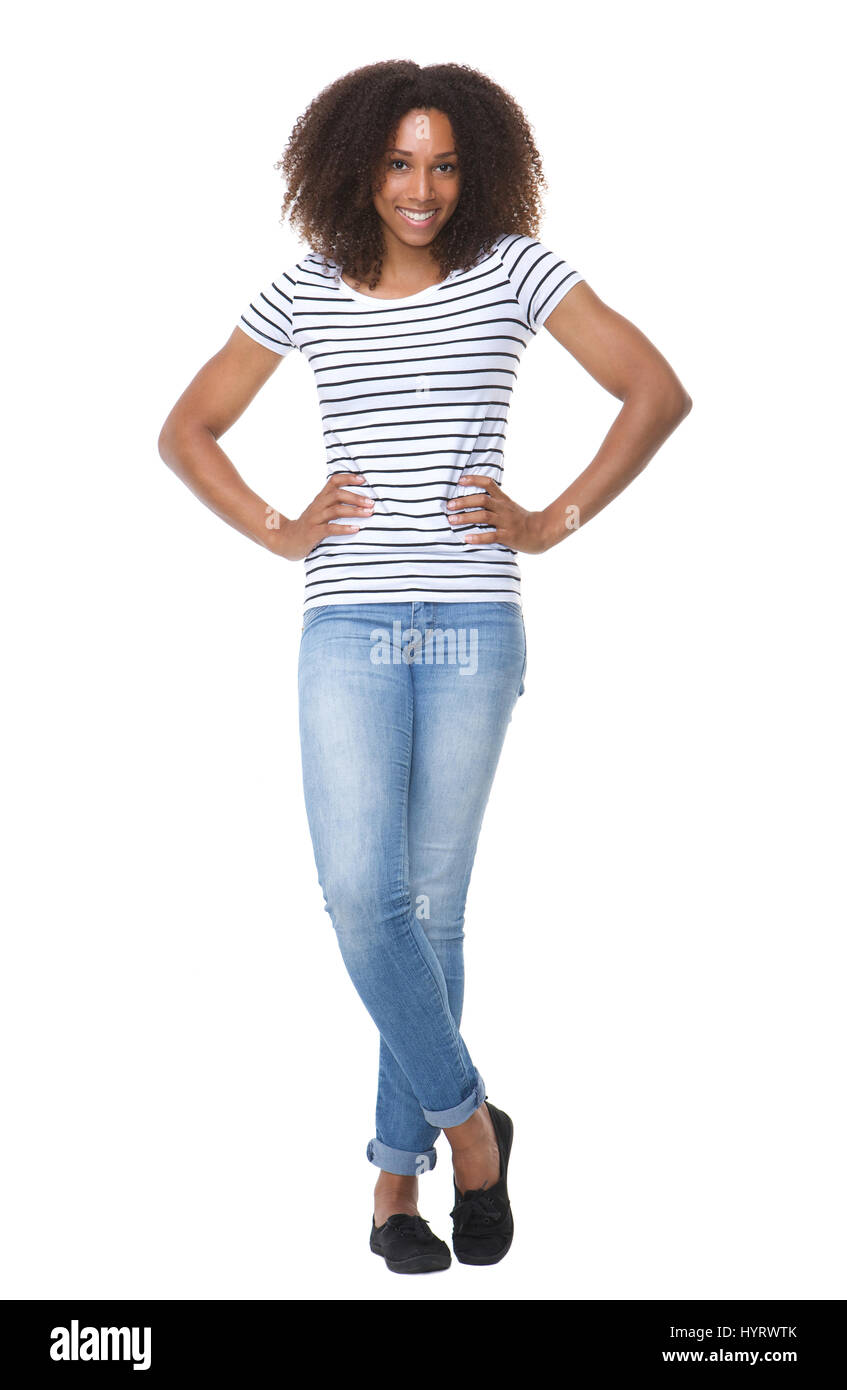 Full body portrait of an attractive young black woman smiling on ... Full body portrait of an attractive young black woman smiling on ...
