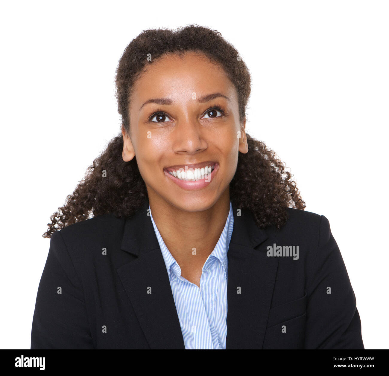 Close up portrait of a trustworthy business woman smiling on isolated ...