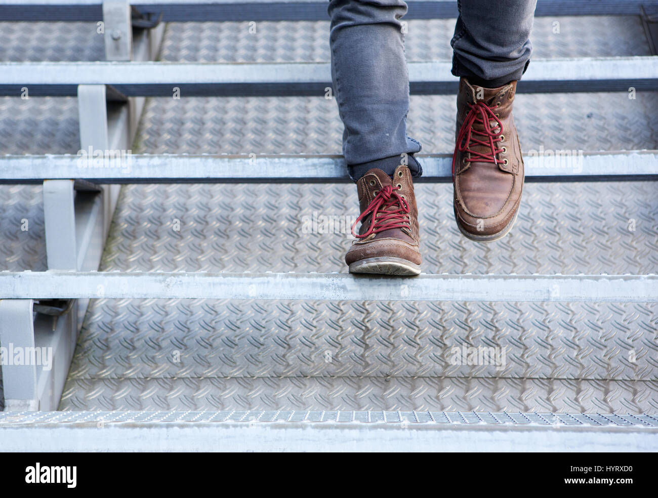 Close up front view of man in leather shoes walking downstairs Stock ...