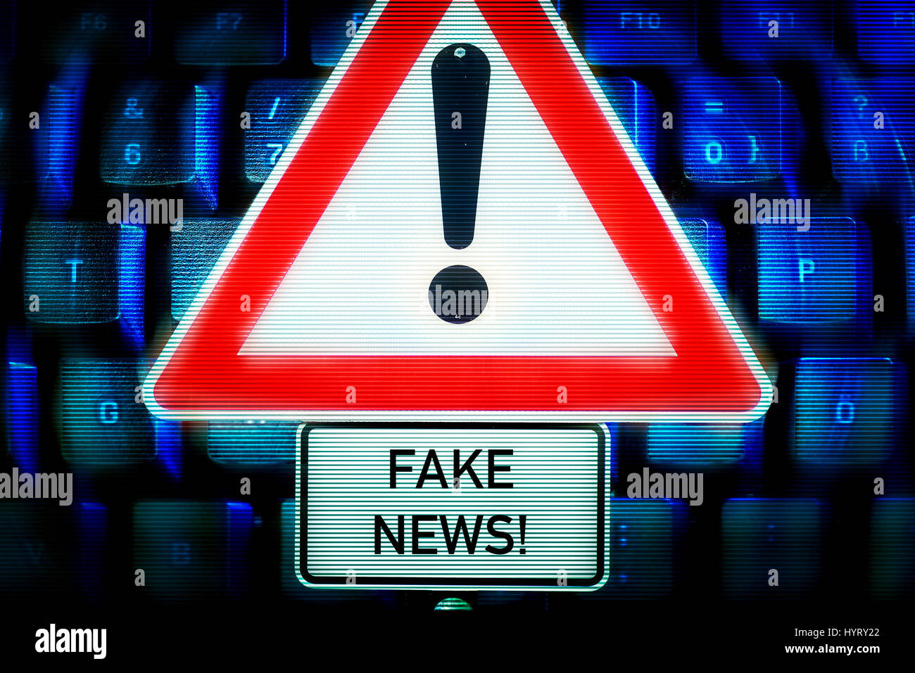 Fake news warning sign in front of computer keyboard Stock Photo - Alamy