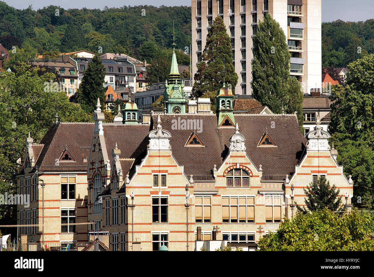 Old historical building with spires in Zurich city center, Switzerland ...
