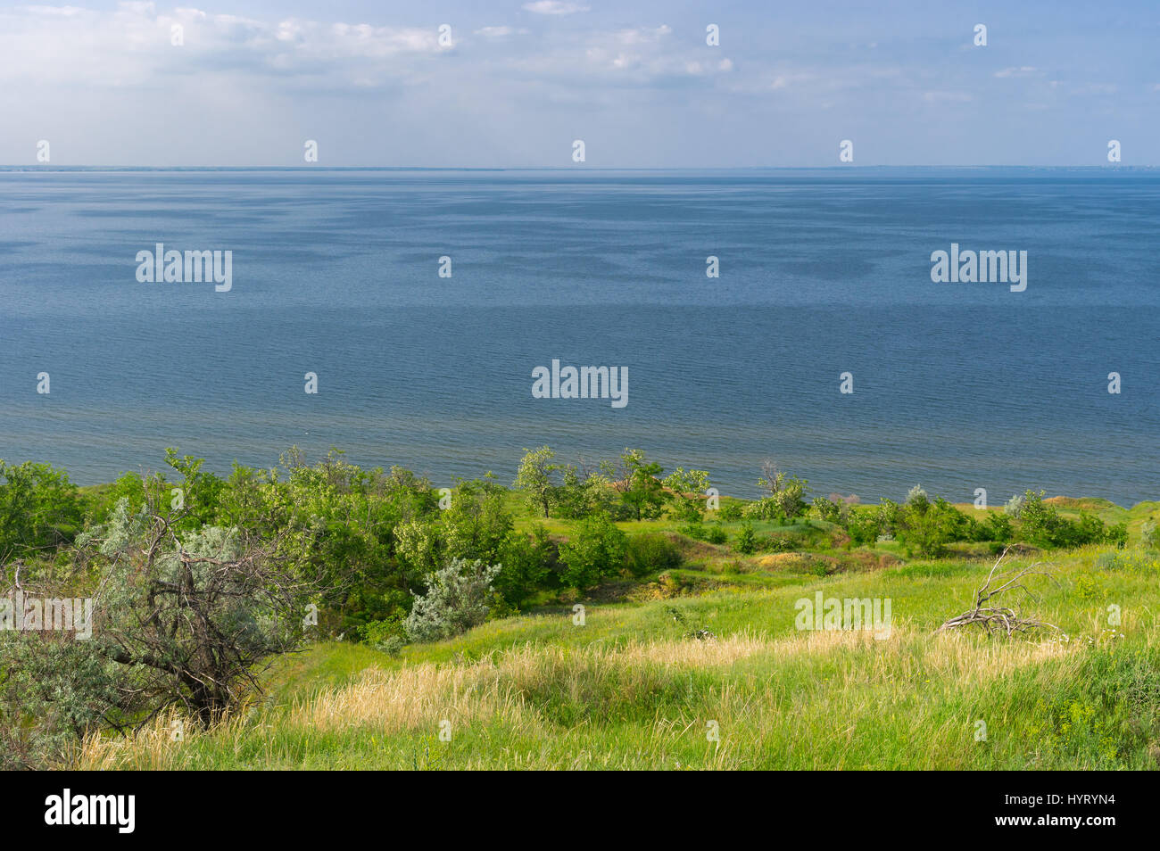 Summer landscape with Kakhovka Reservoir located on the Dnepr River ...