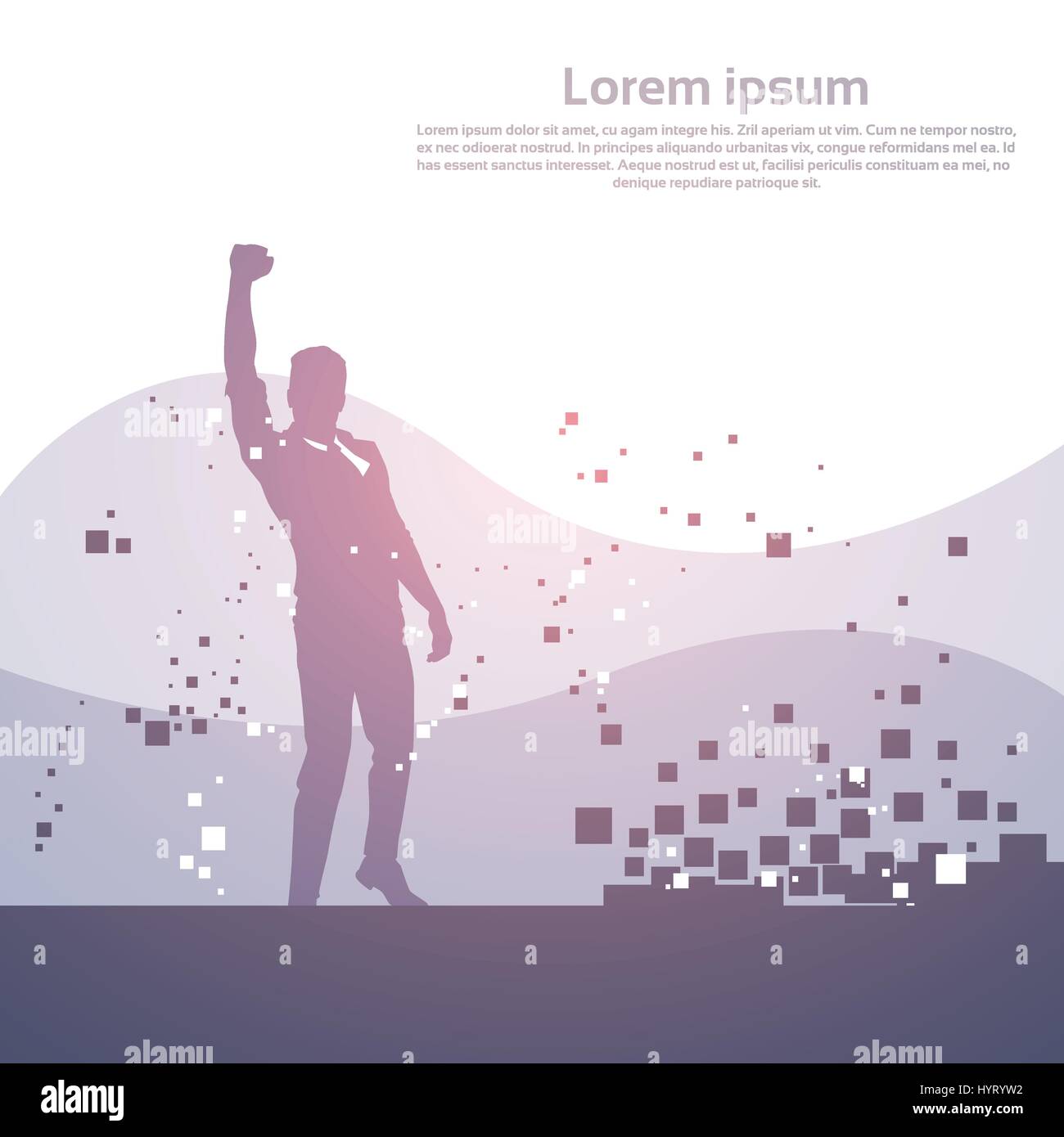 Business Man Silhouette Excited Hold Hands Up Raised Arms, Concept ...