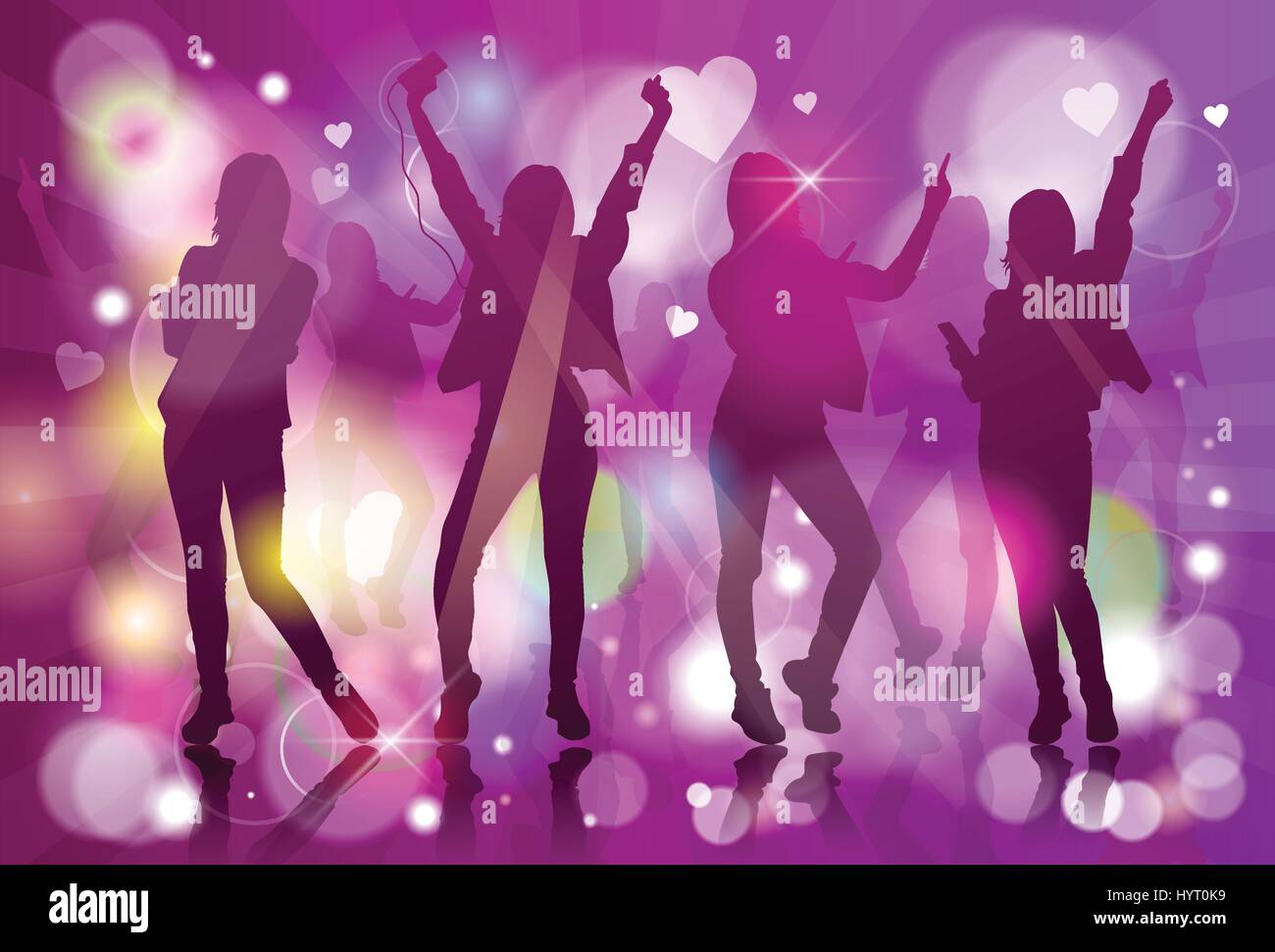Silhouette Woman Group Dancing Night Club Light Stock Vector Image ...