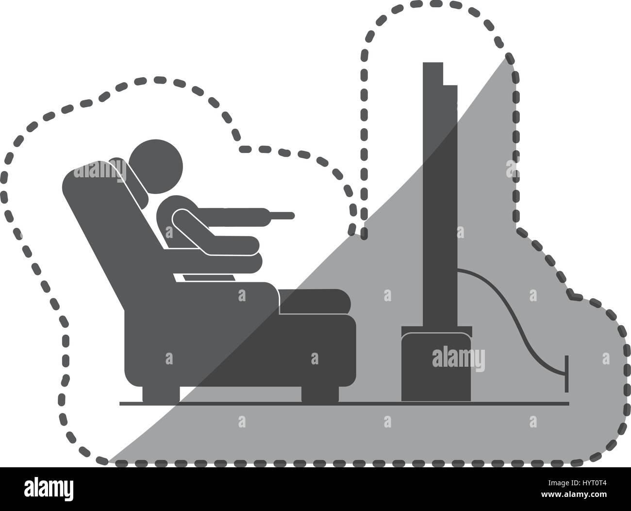 sticker black silhouette pictogram in chair watching tv Stock Vector ...