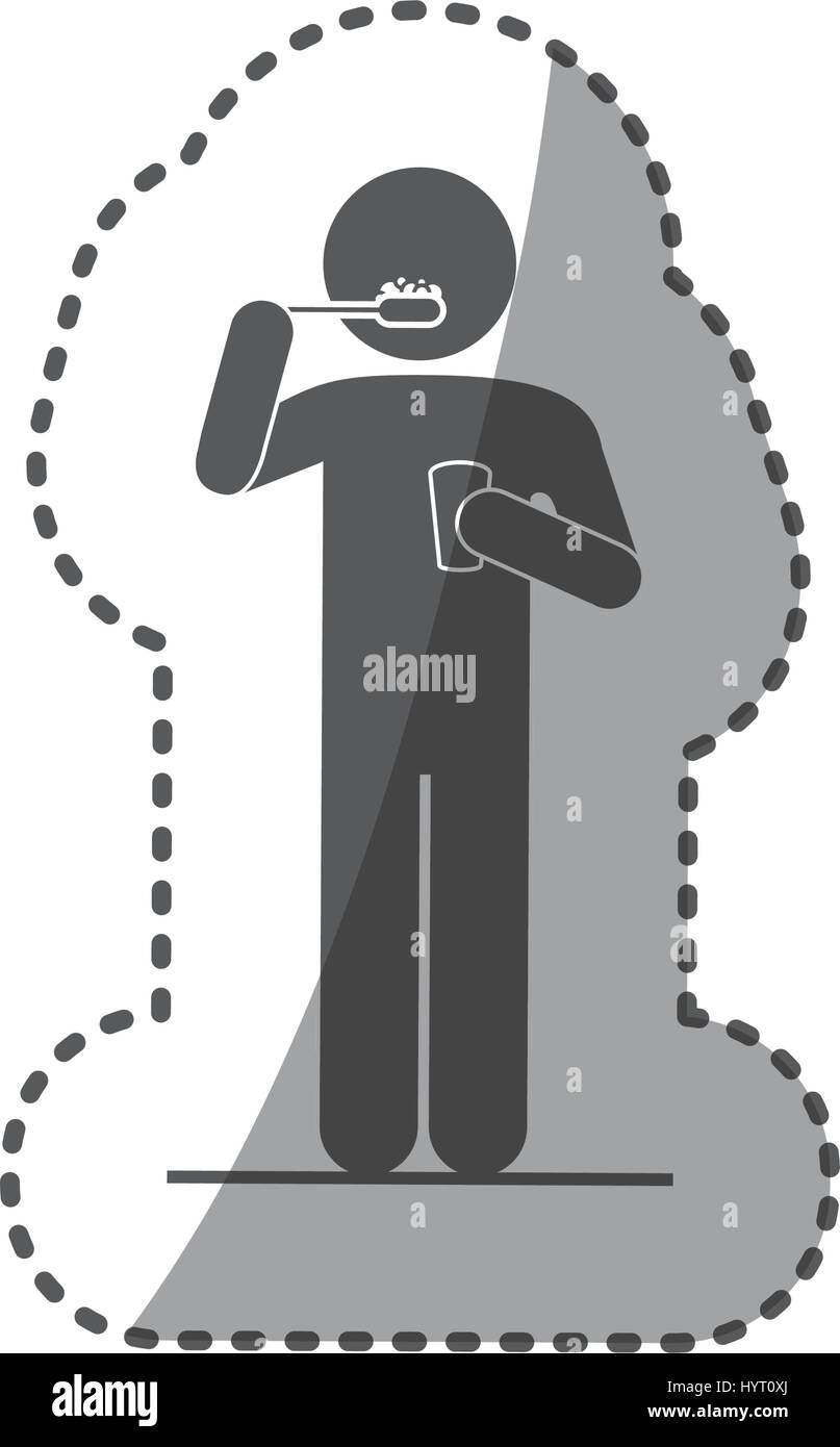 sticker monochrome silhouette pictogram person brushing his teeth Stock ...