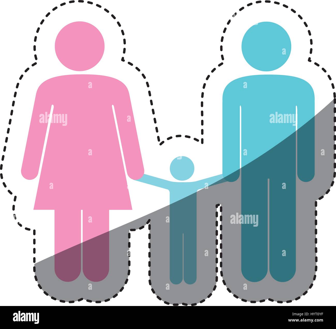 sticker colorful pictogram silhouette couple with kid holding hands ...