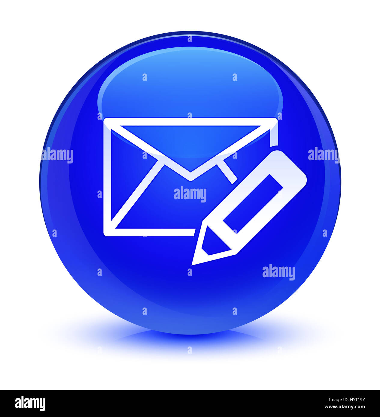 Edit email icon isolated on glassy blue round button abstract ...