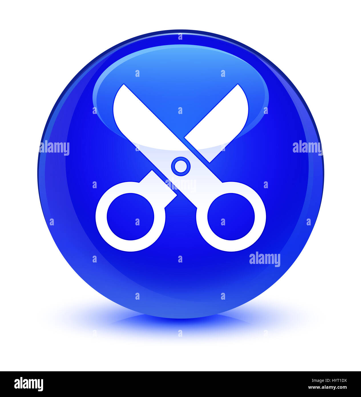 Scissors icon isolated on glassy blue round button abstract ...