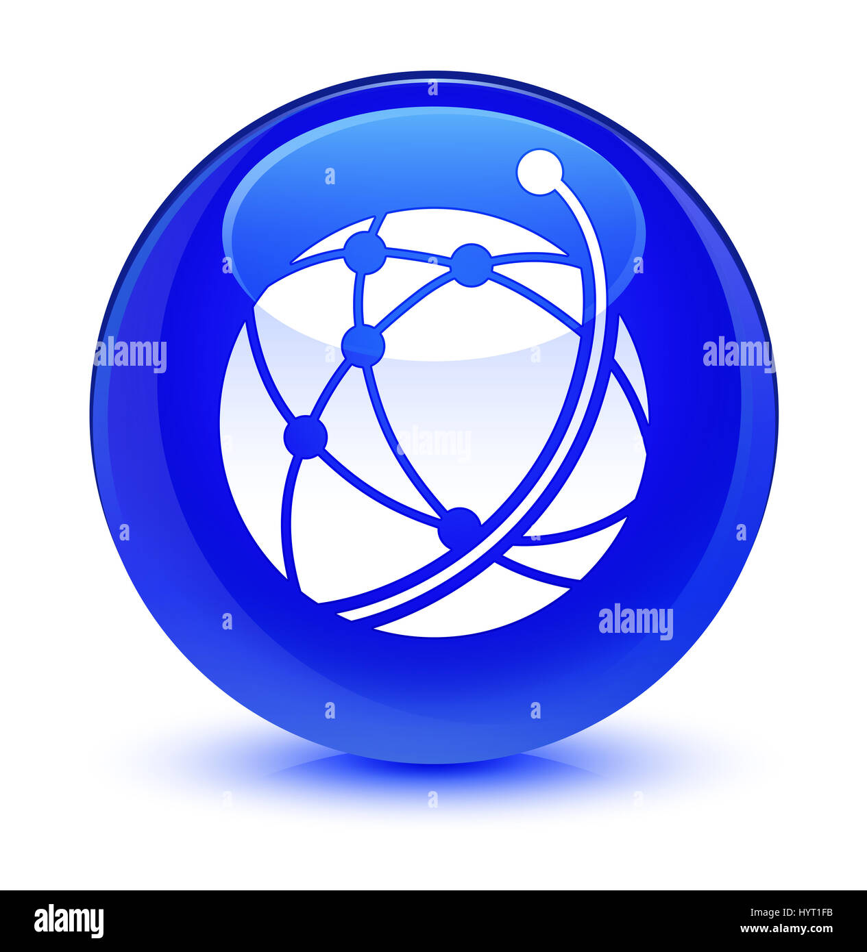 Global network icon isolated on glassy blue round button abstract ...