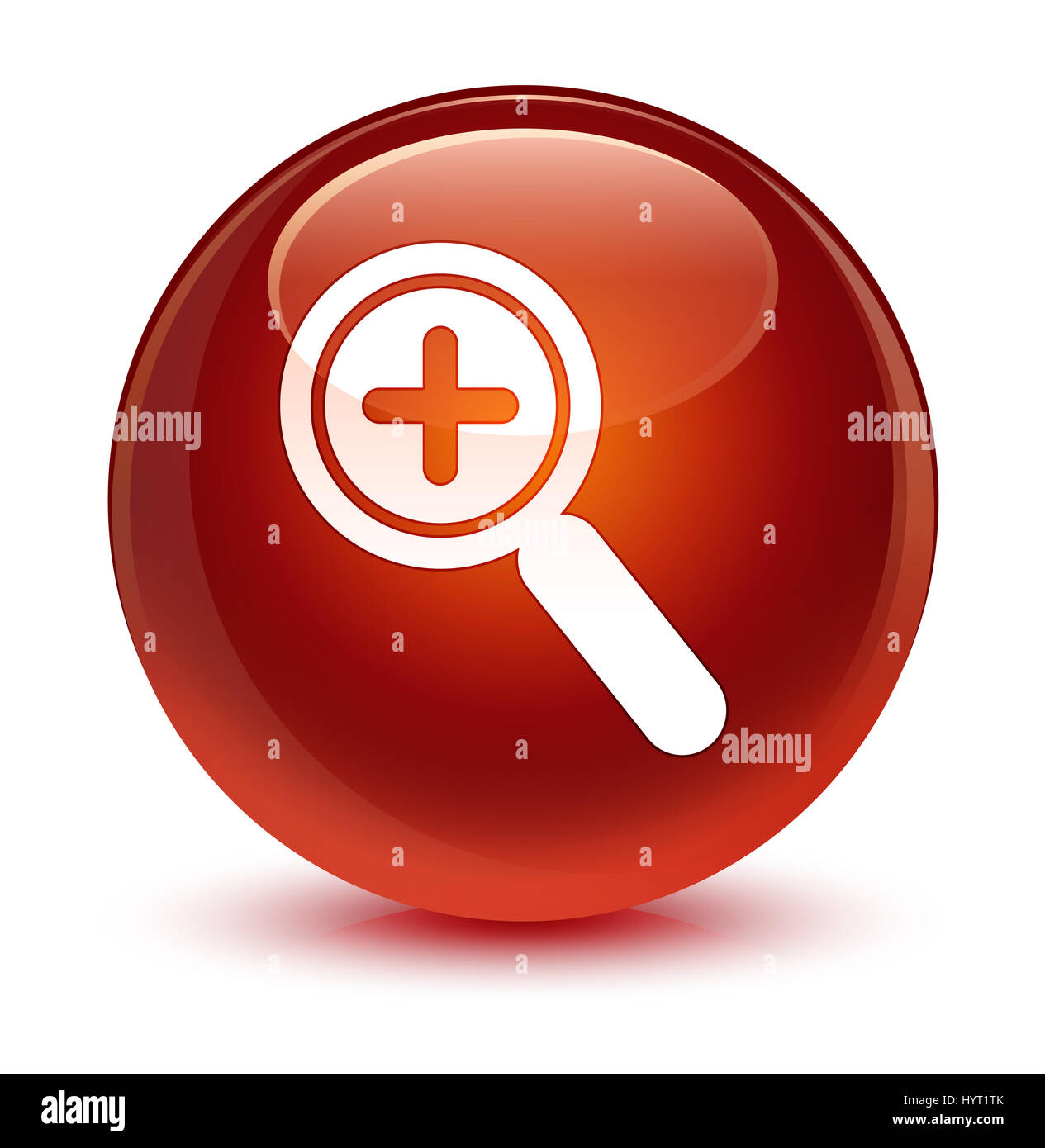 Zoom in icon isolated on glassy brown round button abstract ...