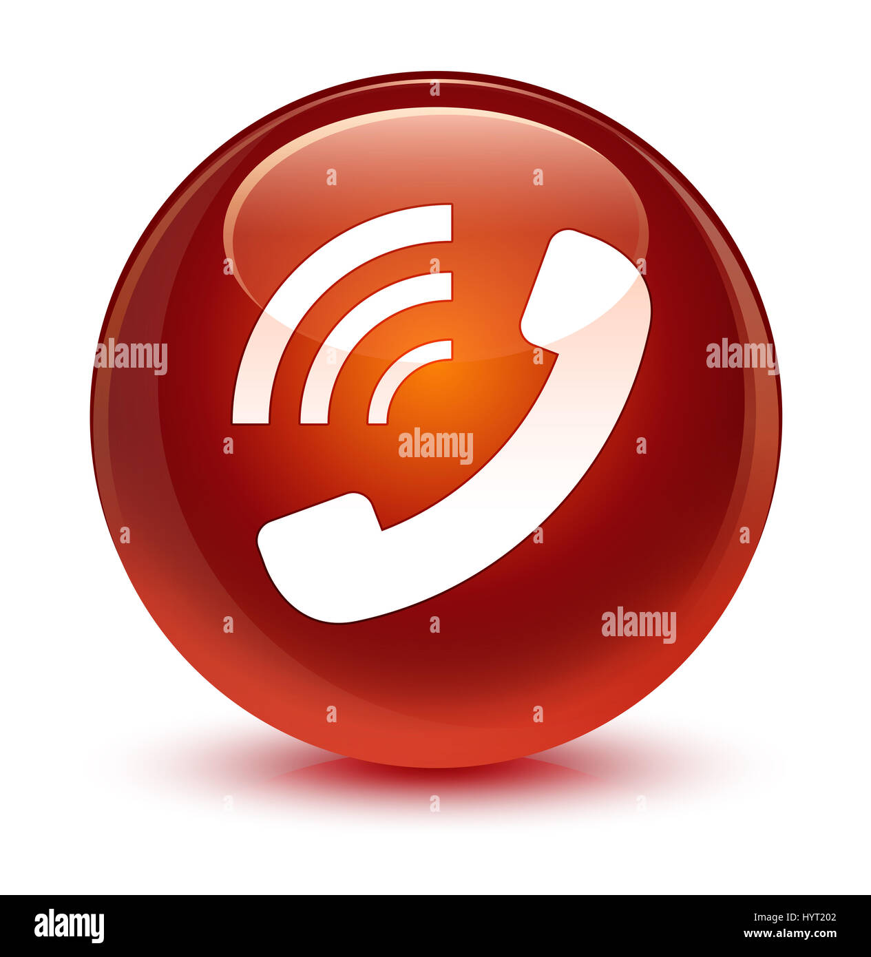 Phone ringing icon isolated on glassy brown round button abstract ...