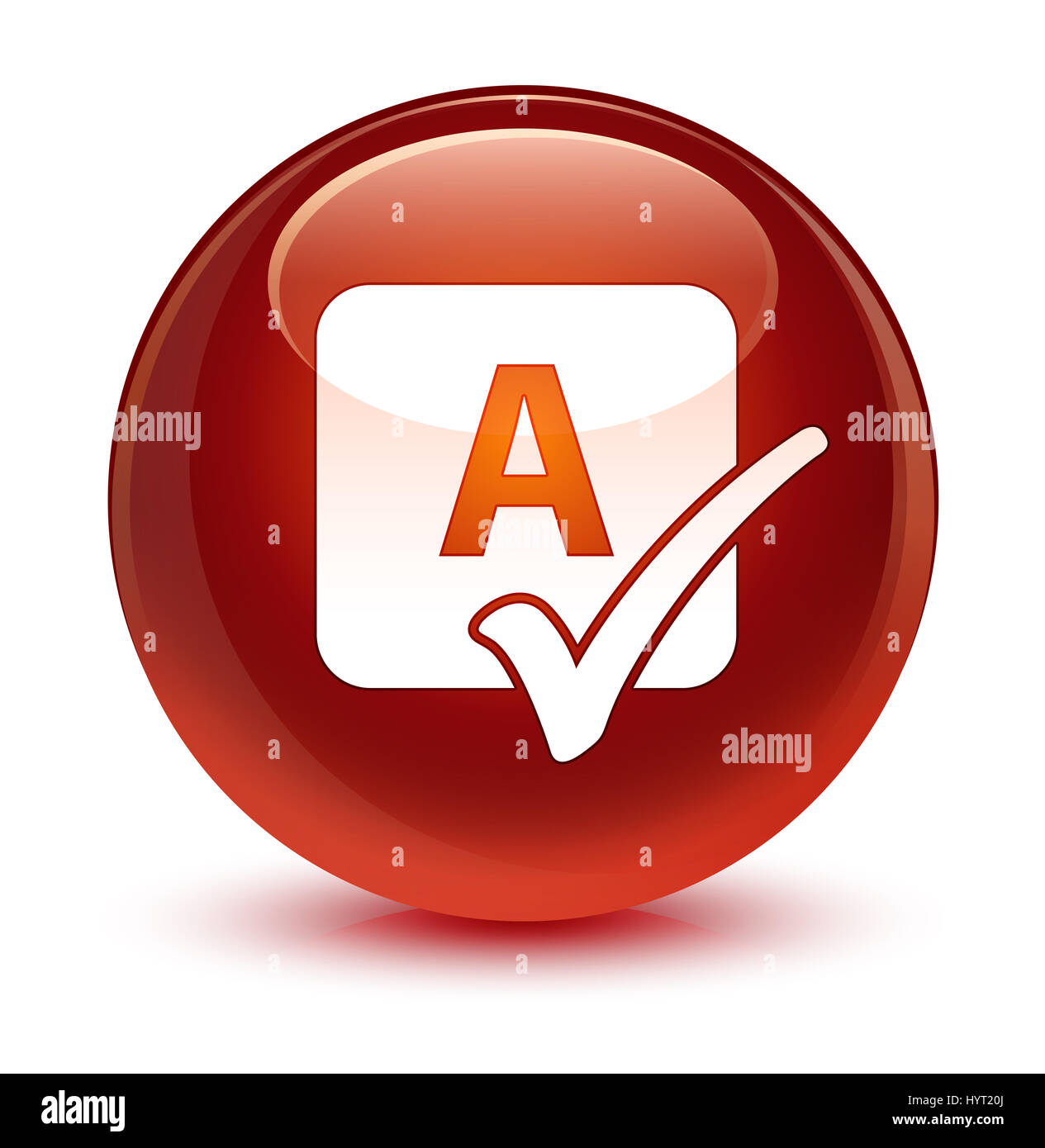 Spell check icon isolated on glassy brown round button abstract ...
