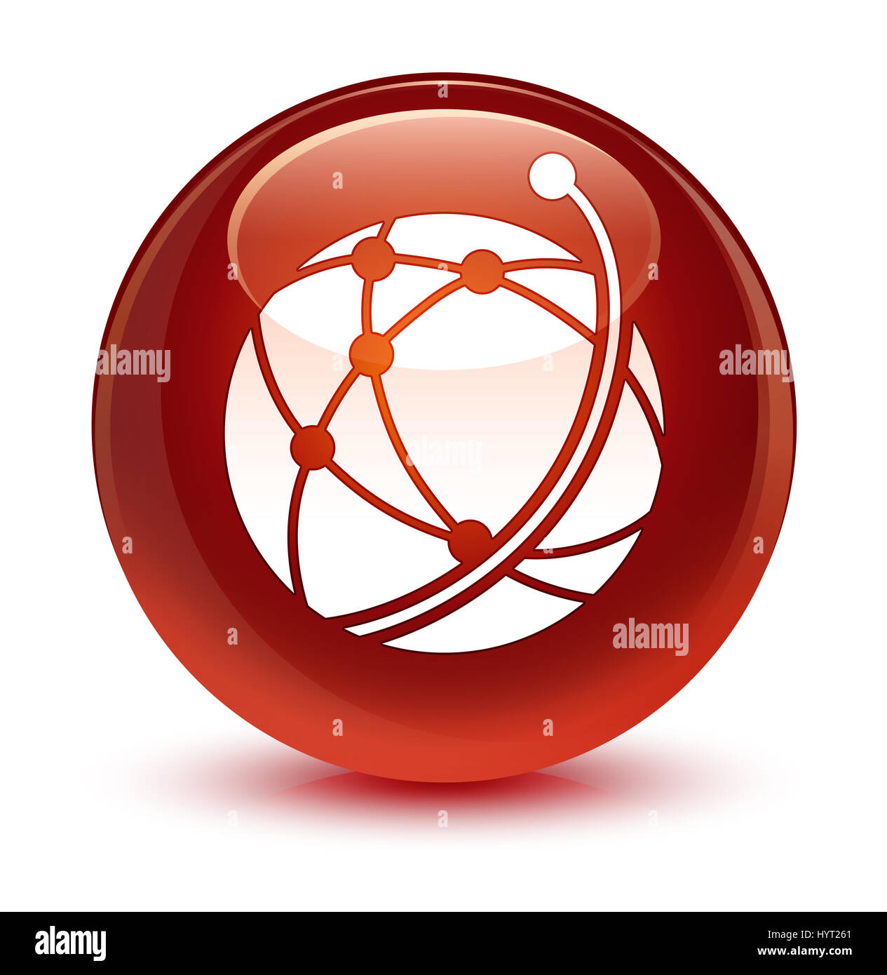 Global network icon isolated on glassy brown round button abstract ...