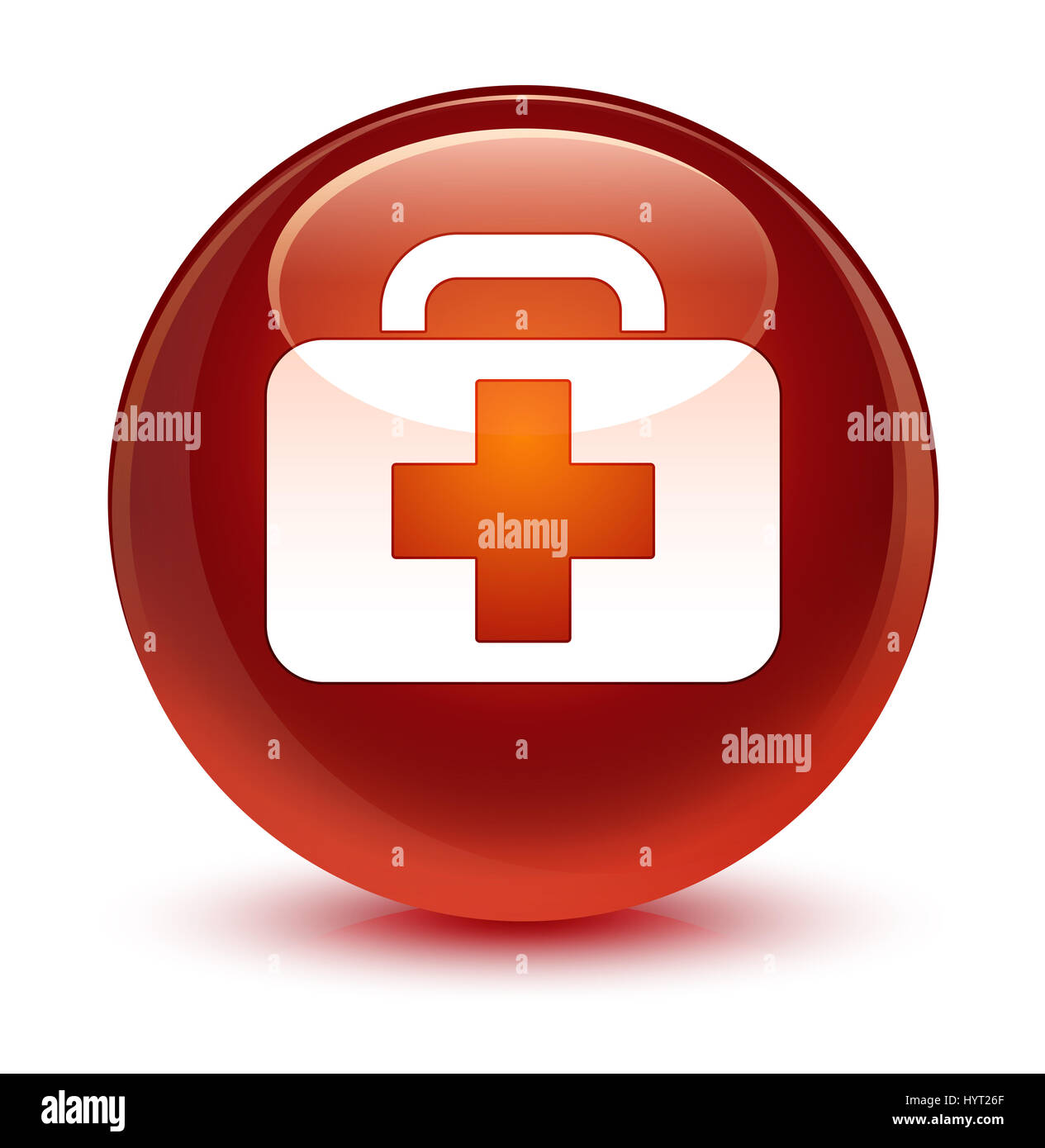 Medical bag icon isolated on glassy brown round button abstract ...