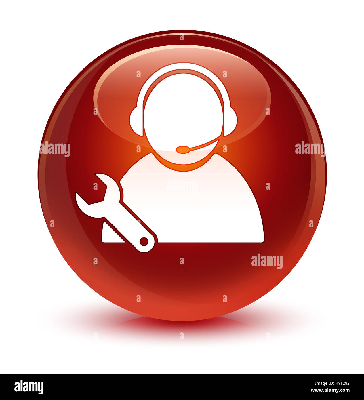 Tech support icon isolated on glassy brown round button abstract ...