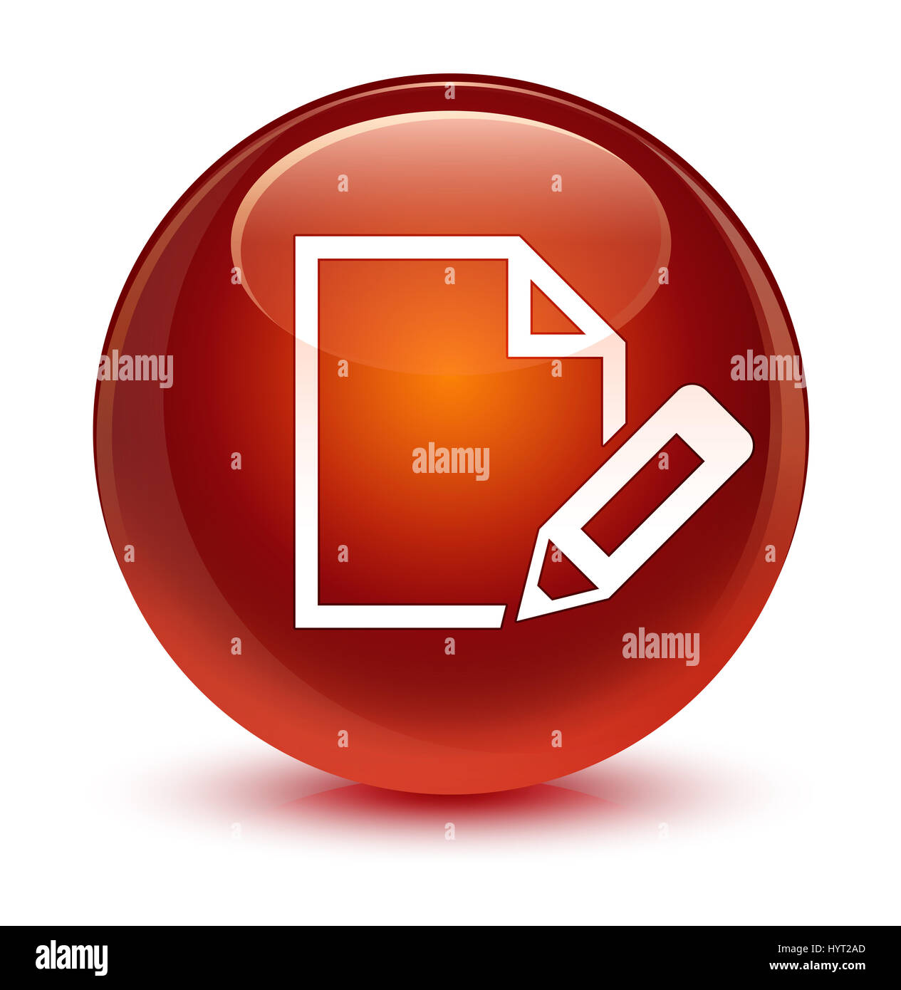 Edit document icon isolated on glassy brown round button abstract ...