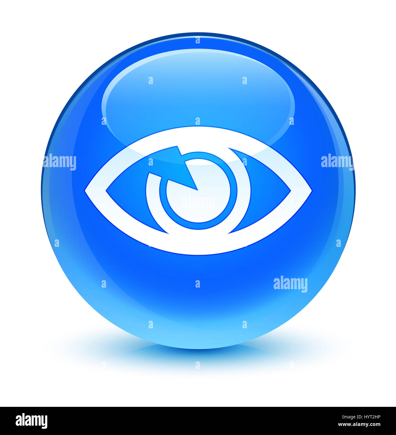 Eye icon isolated on glassy cyan blue round button abstract ...