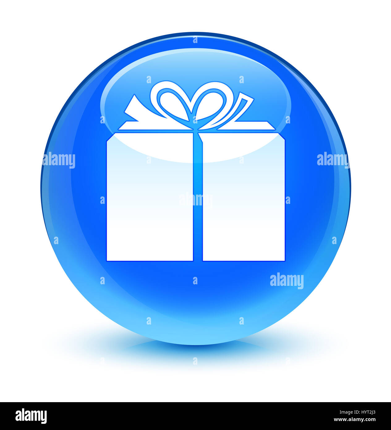 Gift box icon isolated on glassy cyan blue round button abstract ...