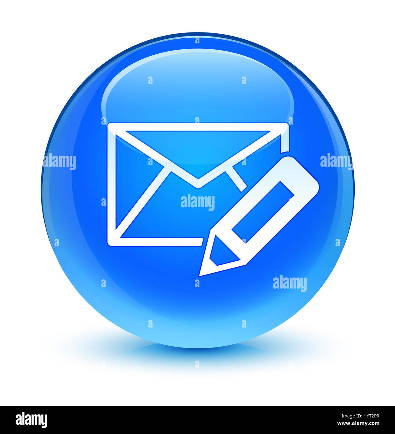 Edit email icon isolated on glassy cyan blue round button abstract ...