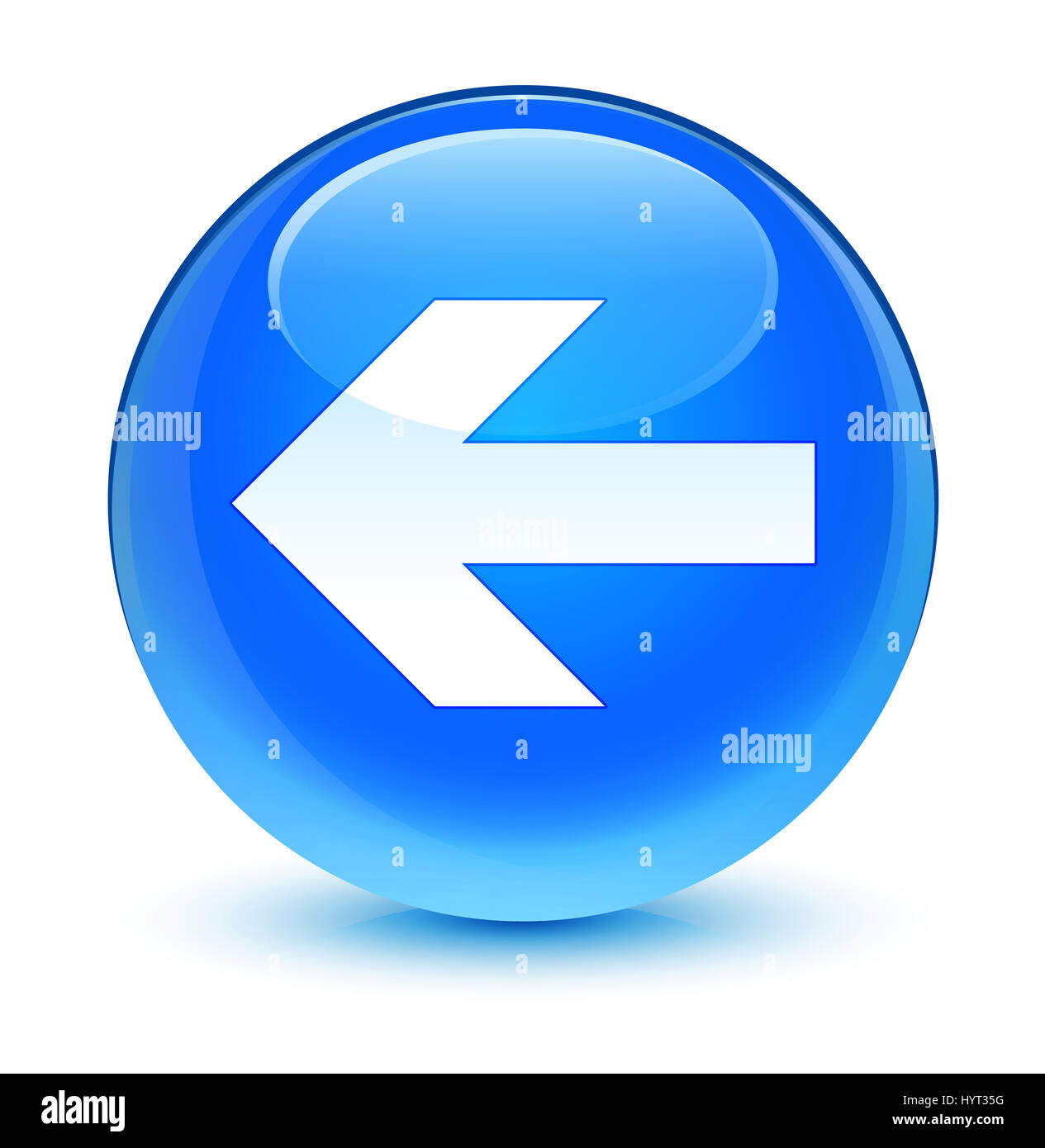Back arrow icon isolated on glassy cyan blue round button abstract ...