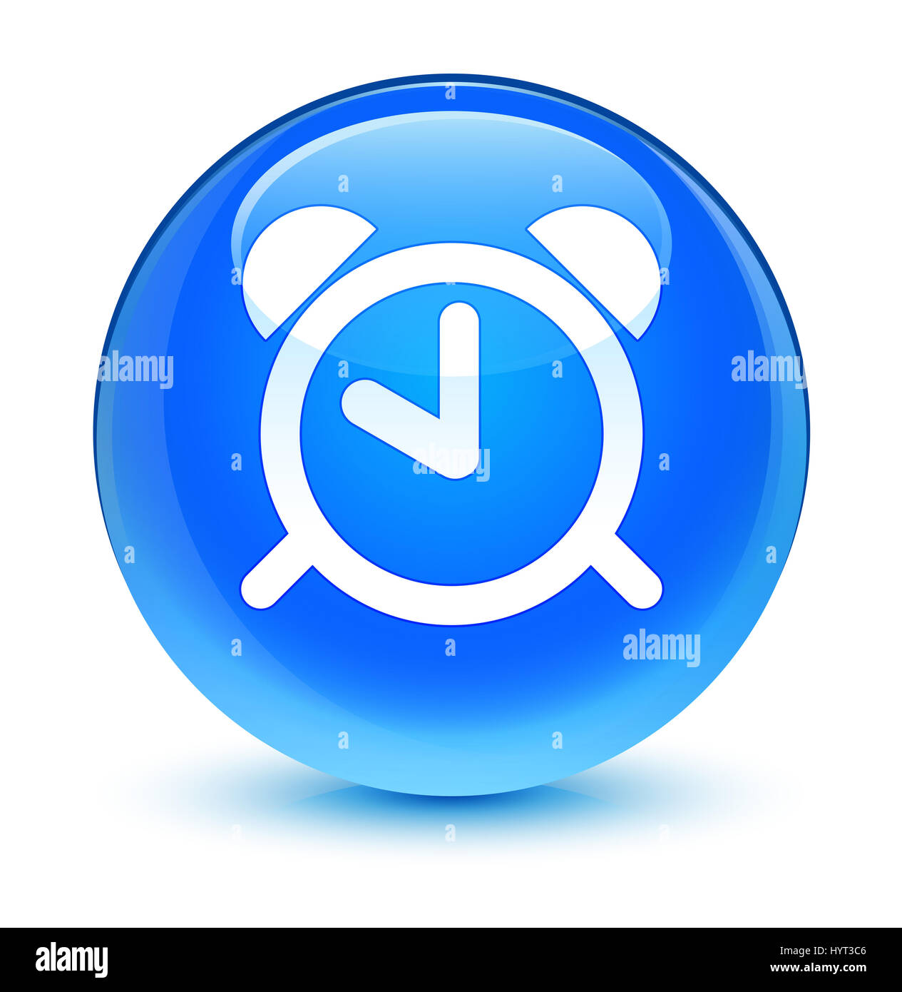 Alarm clock icon isolated on glassy cyan blue round button abstract ...