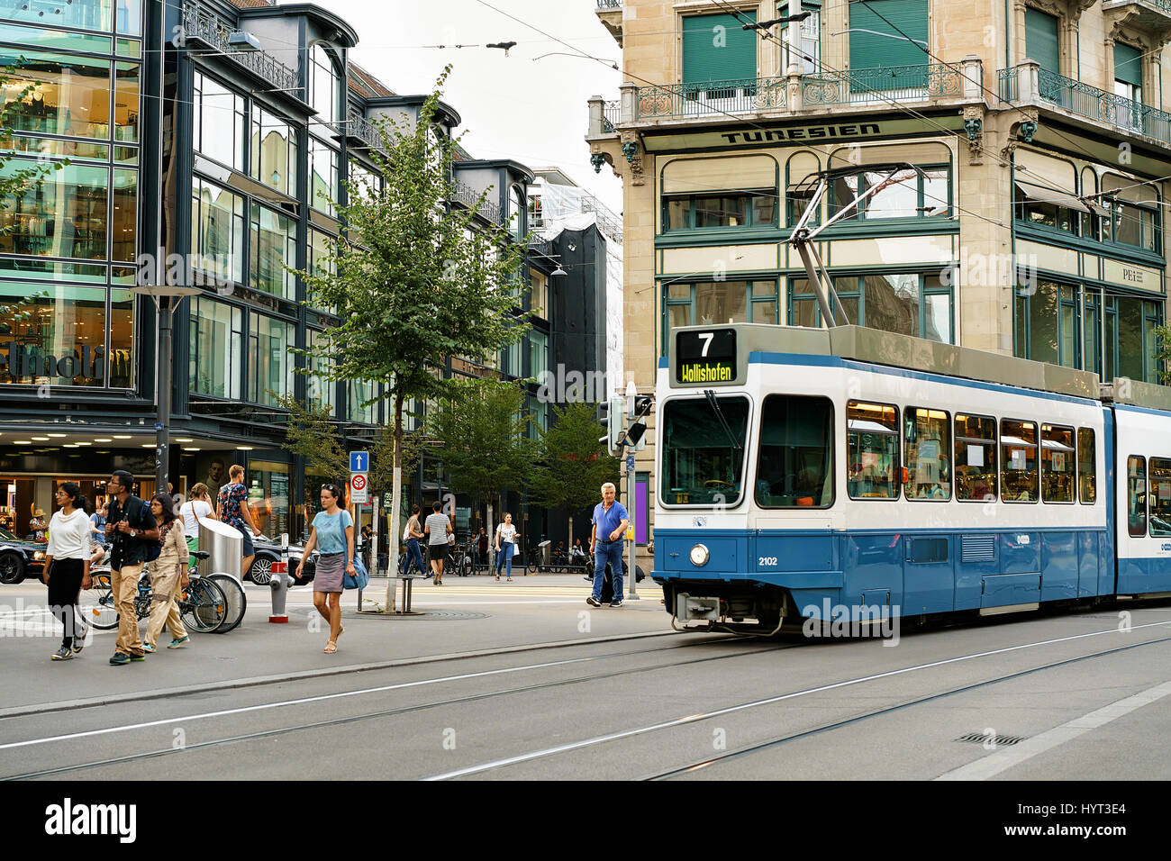 Zurich, Switzerland - September 2, 2016: Running tram on the ...