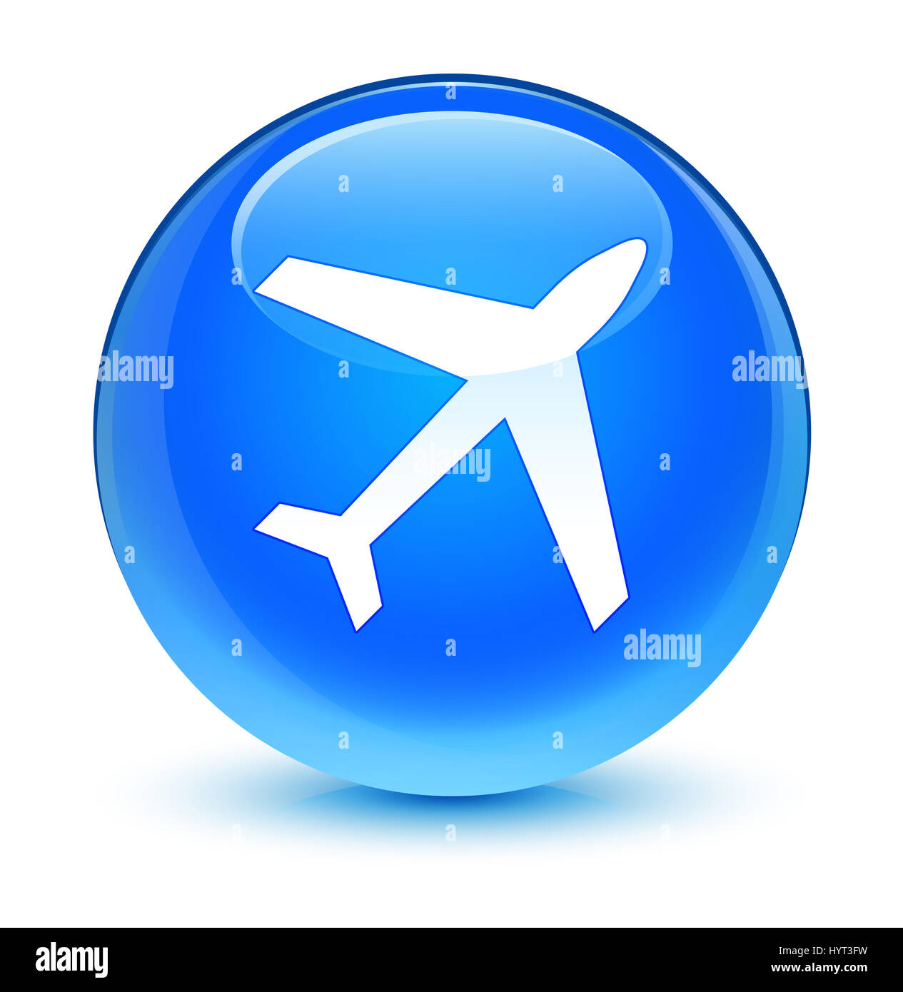 Plane icon isolated on glassy cyan blue round button abstract ...