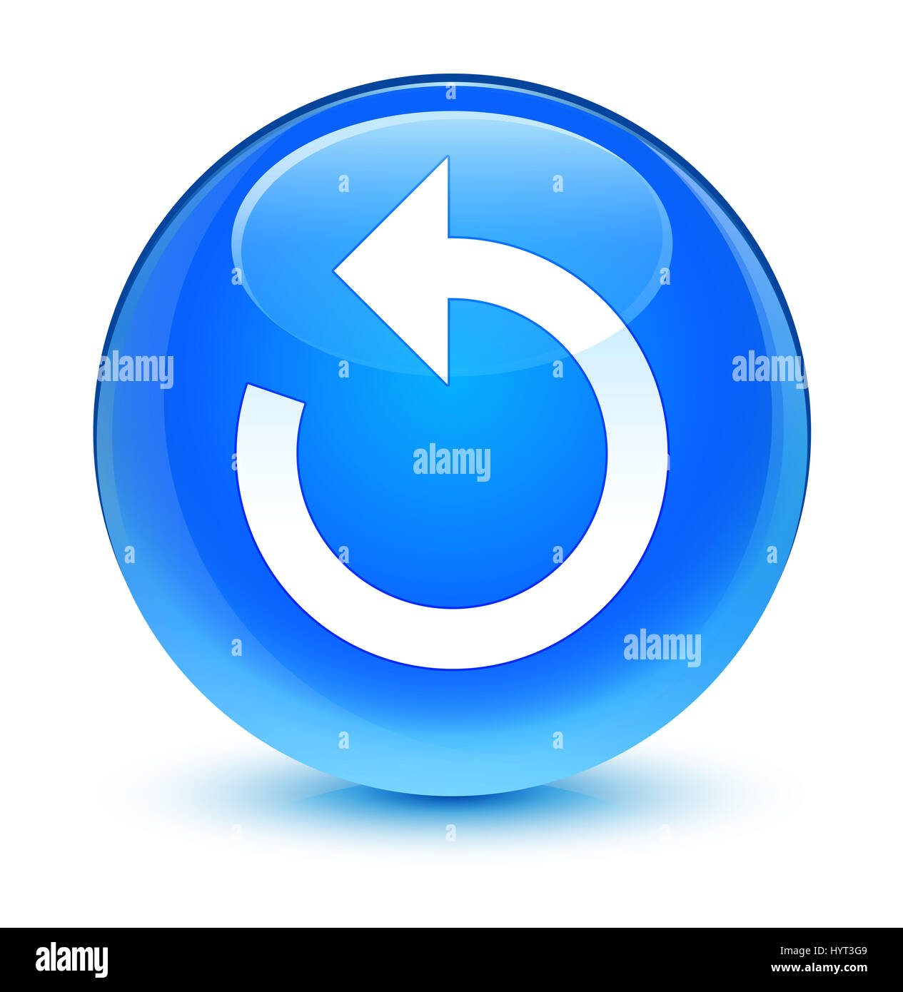 Refresh arrow icon isolated on glassy cyan blue round button abstract ...