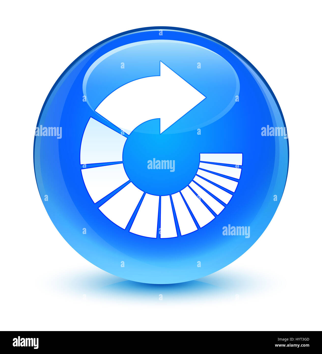 Rotate arrow icon isolated on glassy cyan blue round button abstract ...