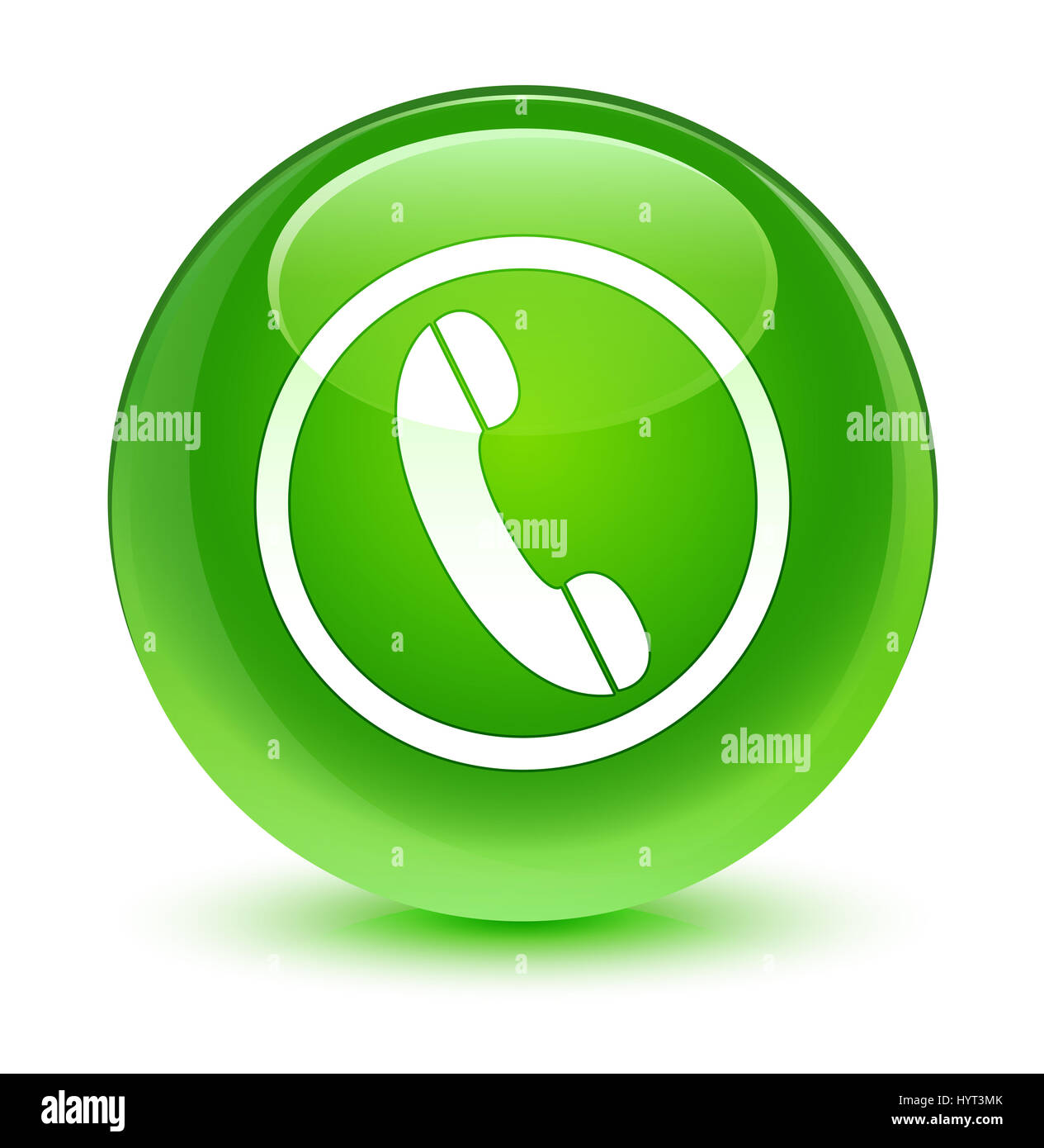 Phone icon isolated on glassy green round button abstract illustration ...