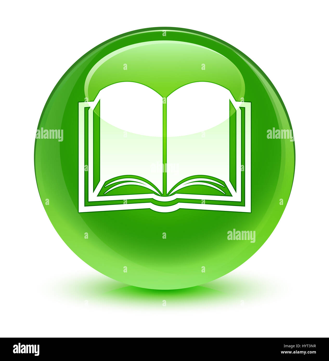 Book icon isolated on glassy green round button abstract illustration ...