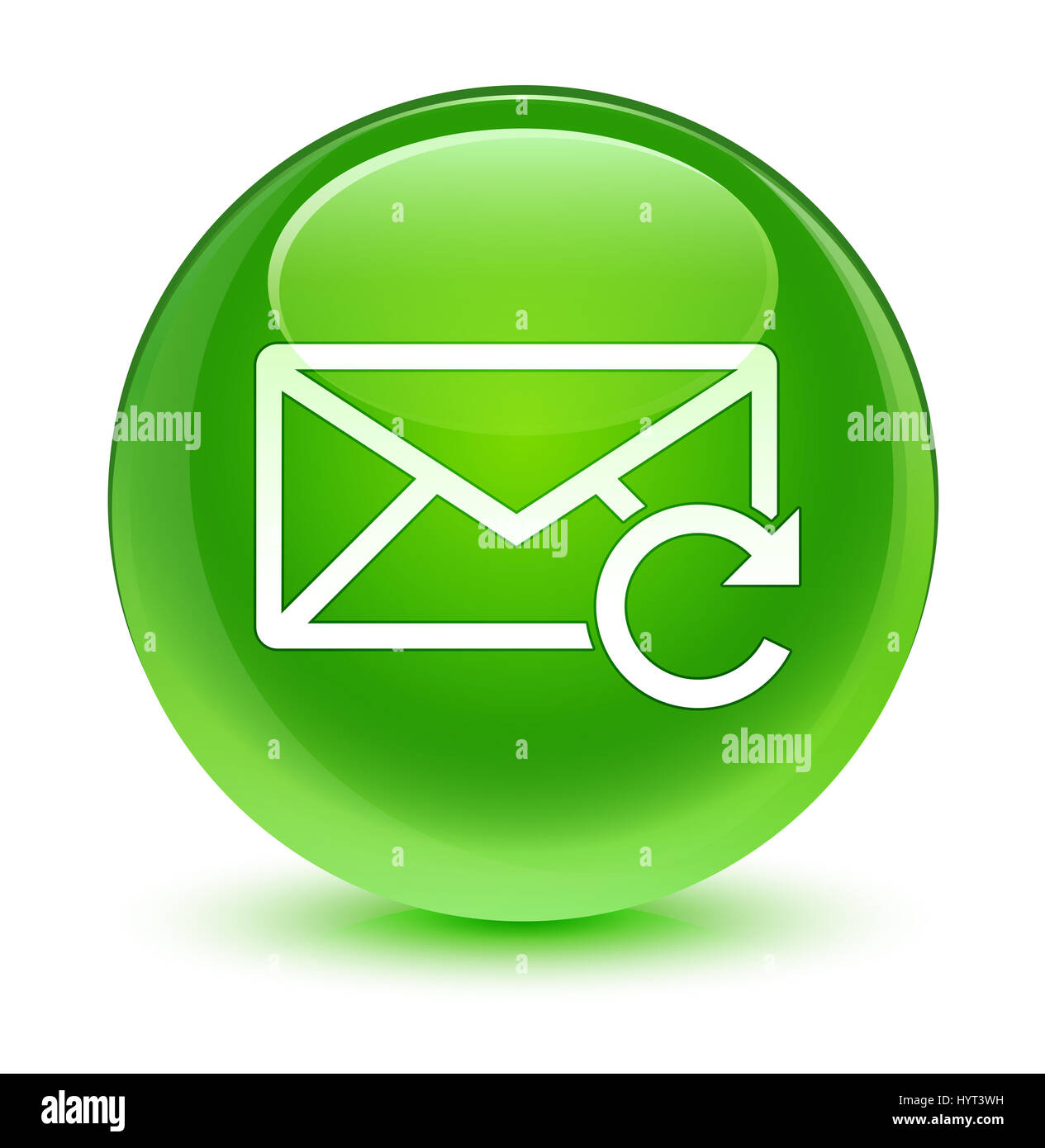 Refresh email icon isolated on glassy green round button abstract ...