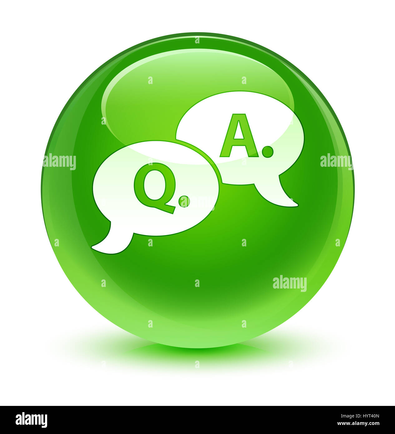 Question answer bubble icon isolated on glassy green round button ...