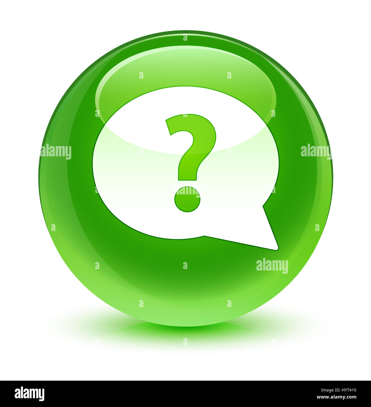 Question mark bubble icon isolated on glassy green round button ...