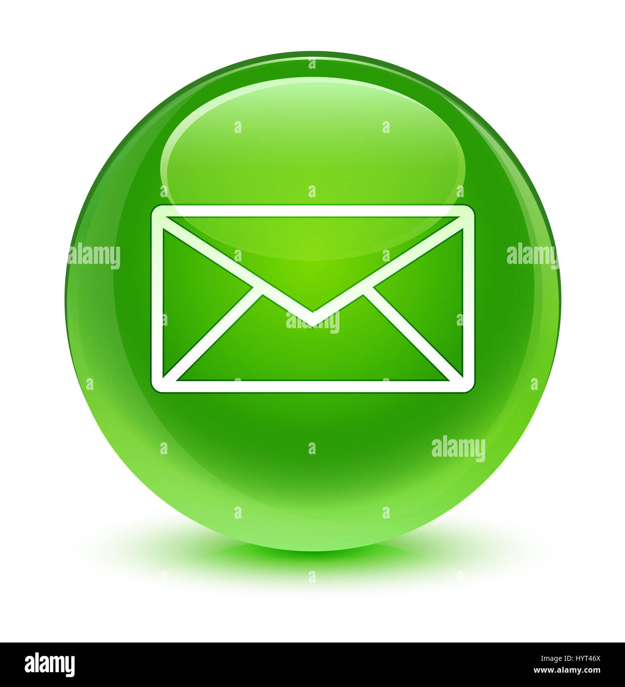 Email icon isolated on glassy green round button abstract illustration ...