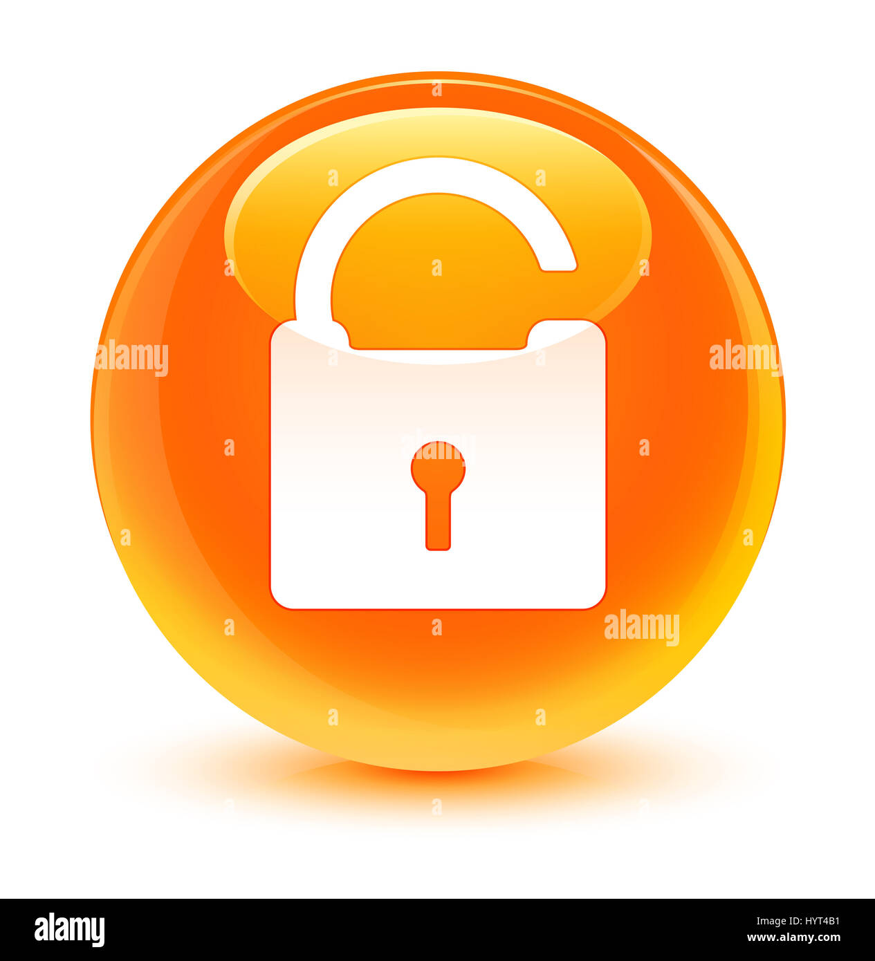 Unlock icon isolated on glassy orange round button abstract ...