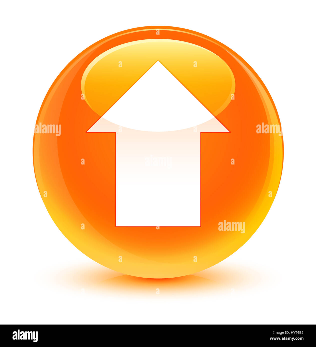 Upload arrow icon isolated on glassy orange round button abstract ...