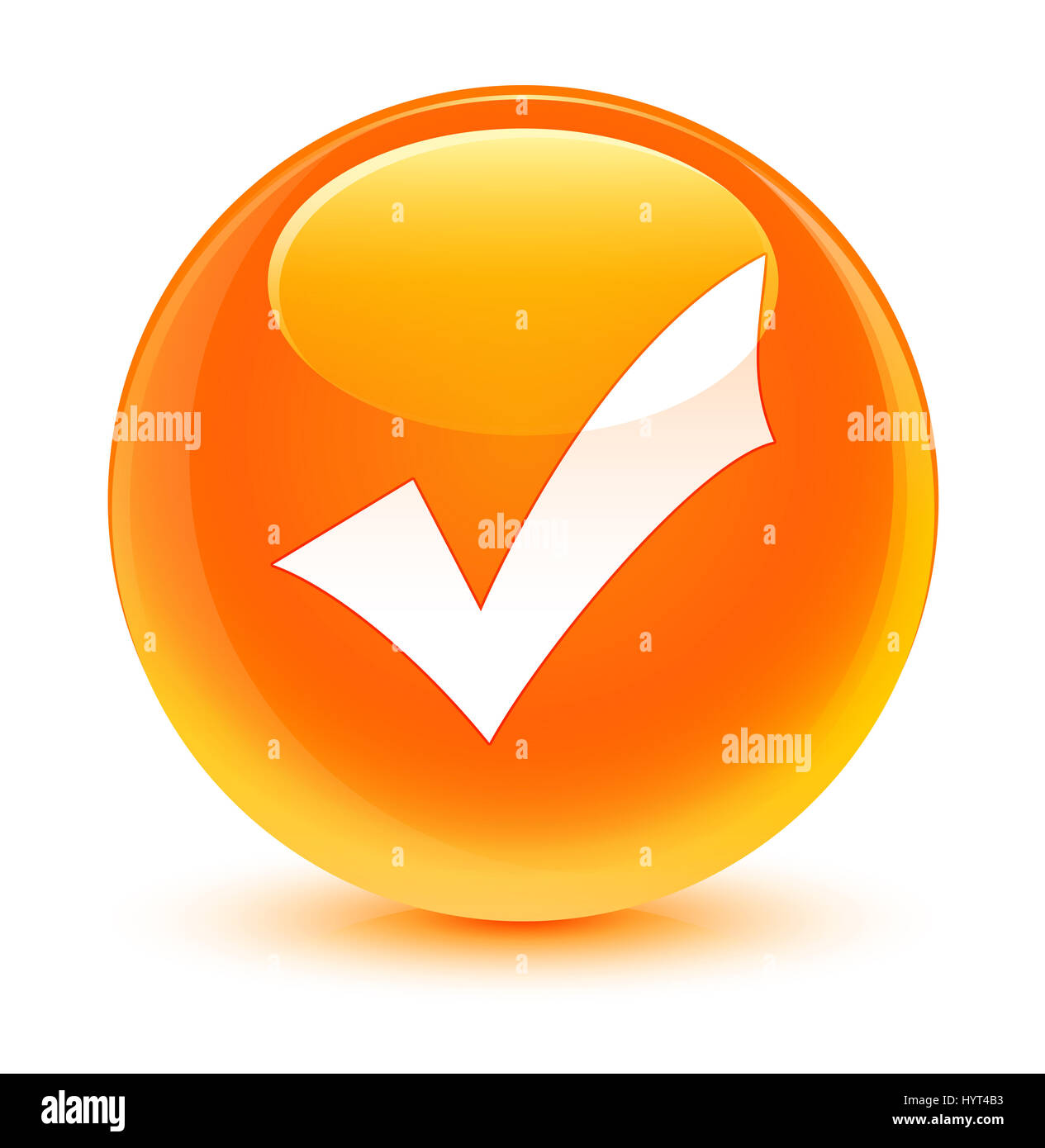Validation icon isolated on glassy orange round button abstract ...